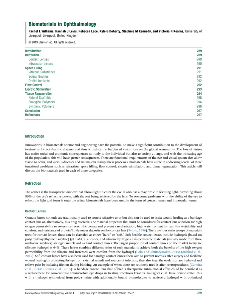 Biomaterials in Ophthalmology | PDF | Cornea | Contact Lens