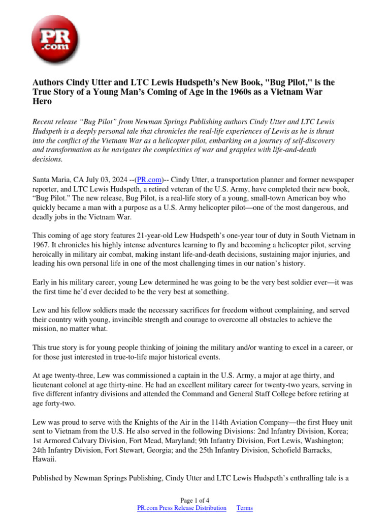 Authors Cindy Utter and LTC Lewis Hudspeth’s New Book, "Bug Pilot," is ...