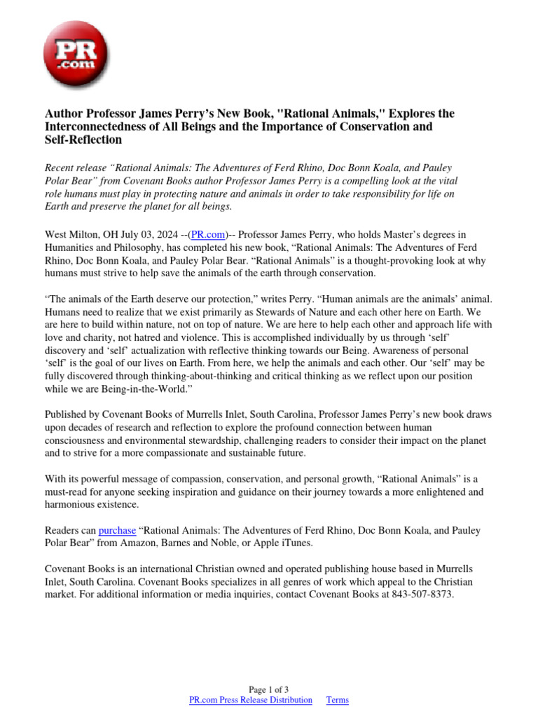 Author Professor James Perry's New Book, "Rational Animals," Explores ...