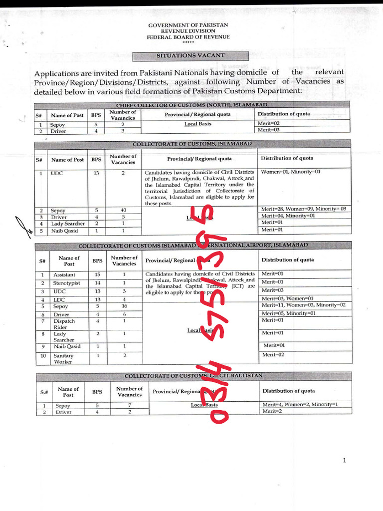 Custom Jobs July 2024 Njp | PDF | World Politics | Islamabad