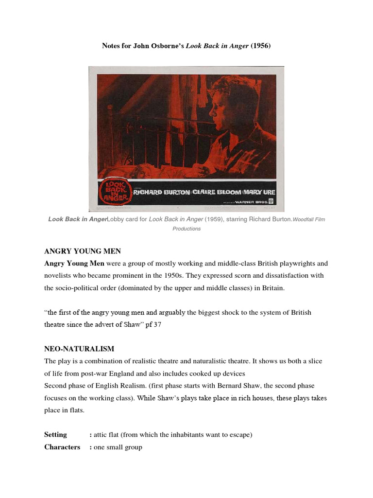 Notes for Look Back in Anger | PDF