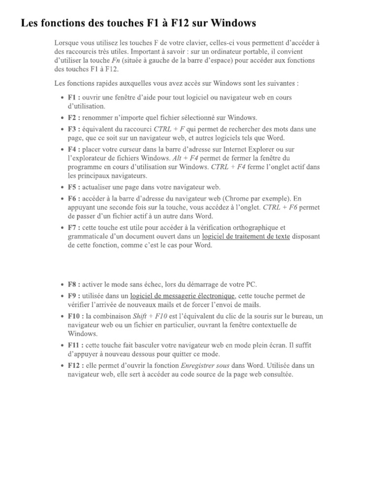 Touches F1 À F12 de Votre Clavier - À Quoi Servent-Elles Sur Windows Et ...