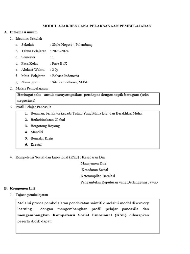 RPP TEKS NEGO MEET 1 Revisi | PDF | Karier & Perkembangan