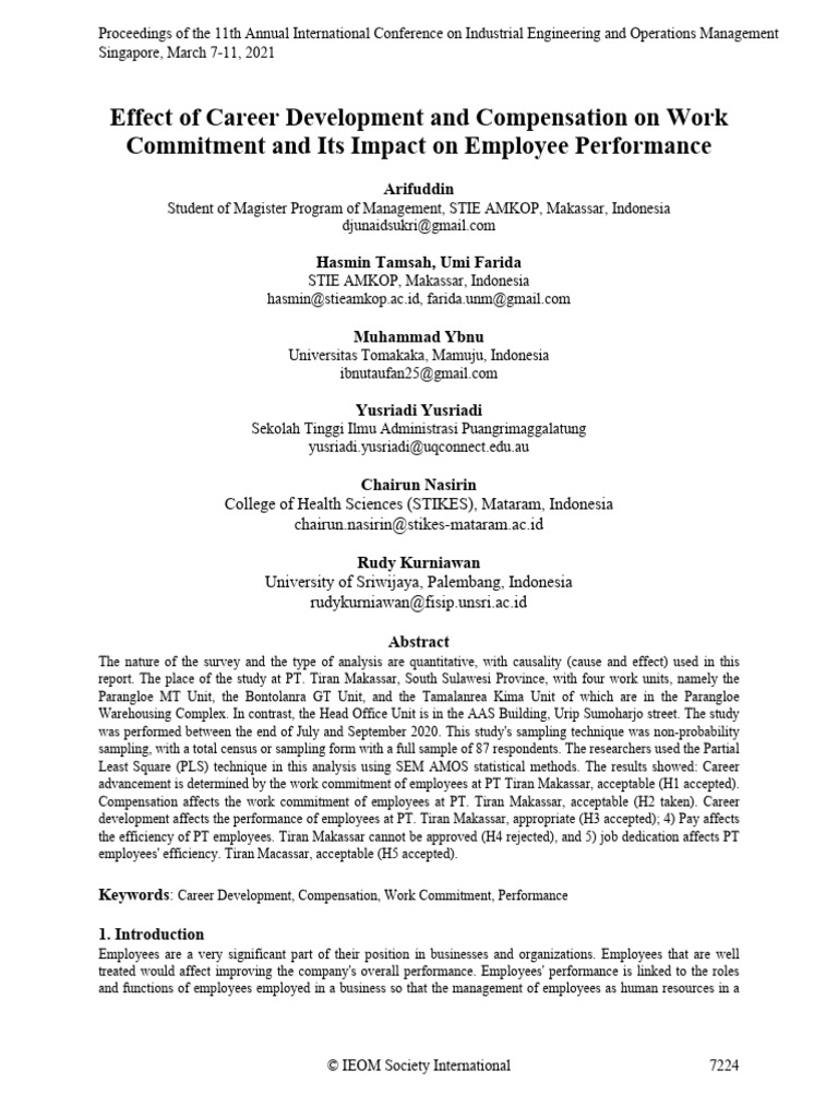 Effect of Career Development and Compensation On Work Commitment and Its Impact On Employee ...
