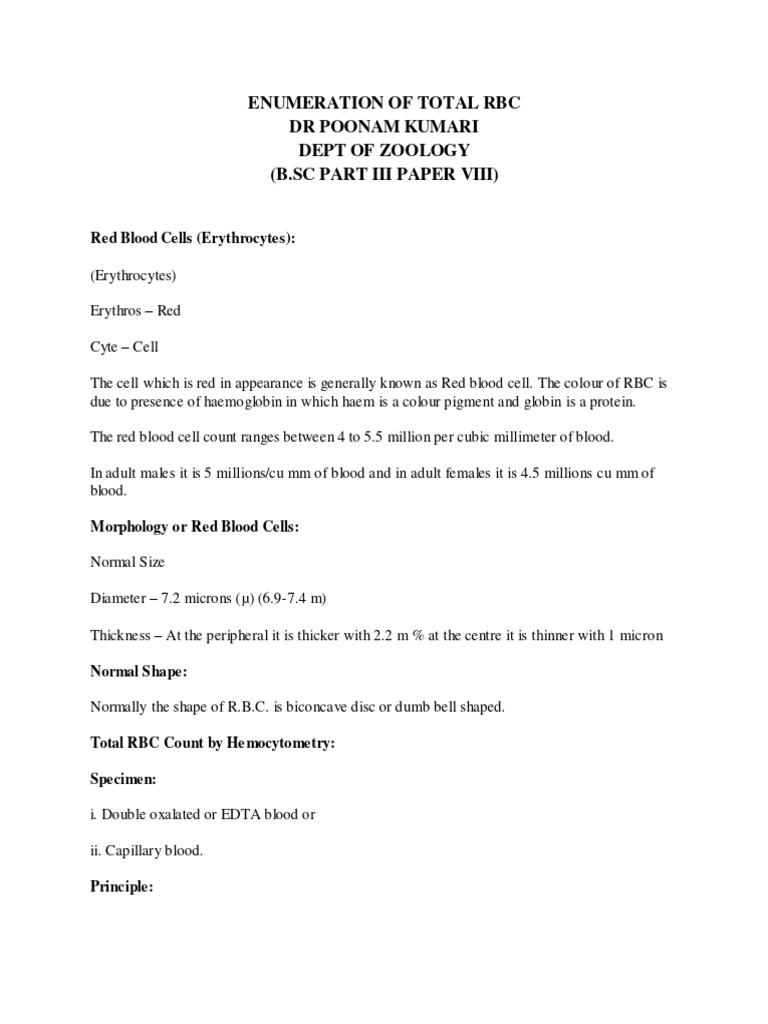 Total RBC Count Procedure and Analysis | PDF | Red Blood Cell | Blood