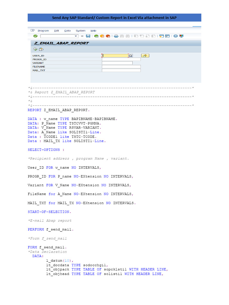 Mail Report Output Via Excel Attachment In Sap 1716011173 Pdf Microsoft Excel Computer