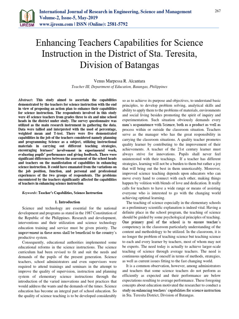 Enhancing Teachers Capabilities in Science Instruction | PDF | Teachers ...