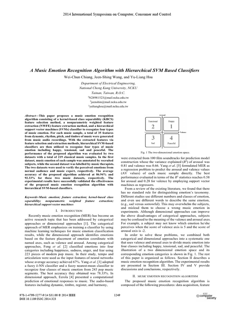 A Music Emotion Recognition Algorithm With Hierarchical SVM Based ... A Music Emotion Recognition Algorithm With Hierarchical SVM Based ...