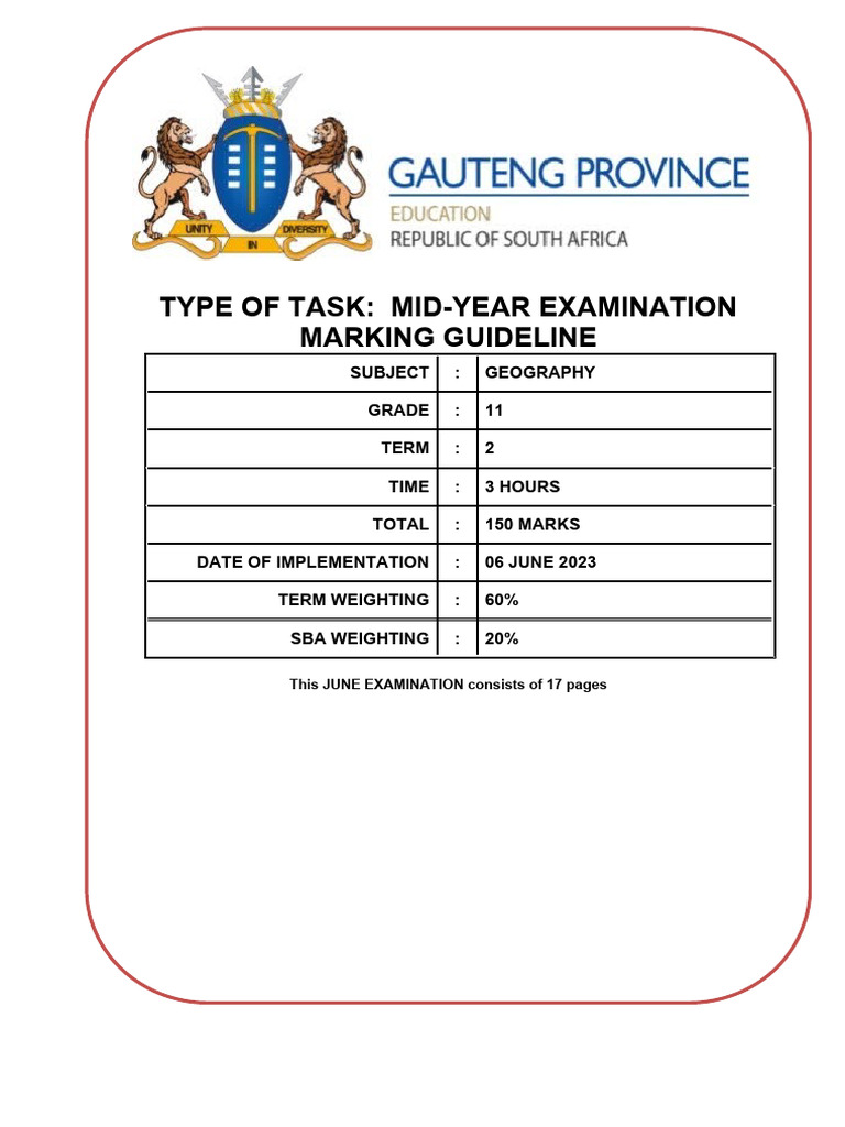 June Examination Grade 11 2023 QP FINAL 1 JUNE 2023 Marking Guideline | PDF | Wound | Precipitation