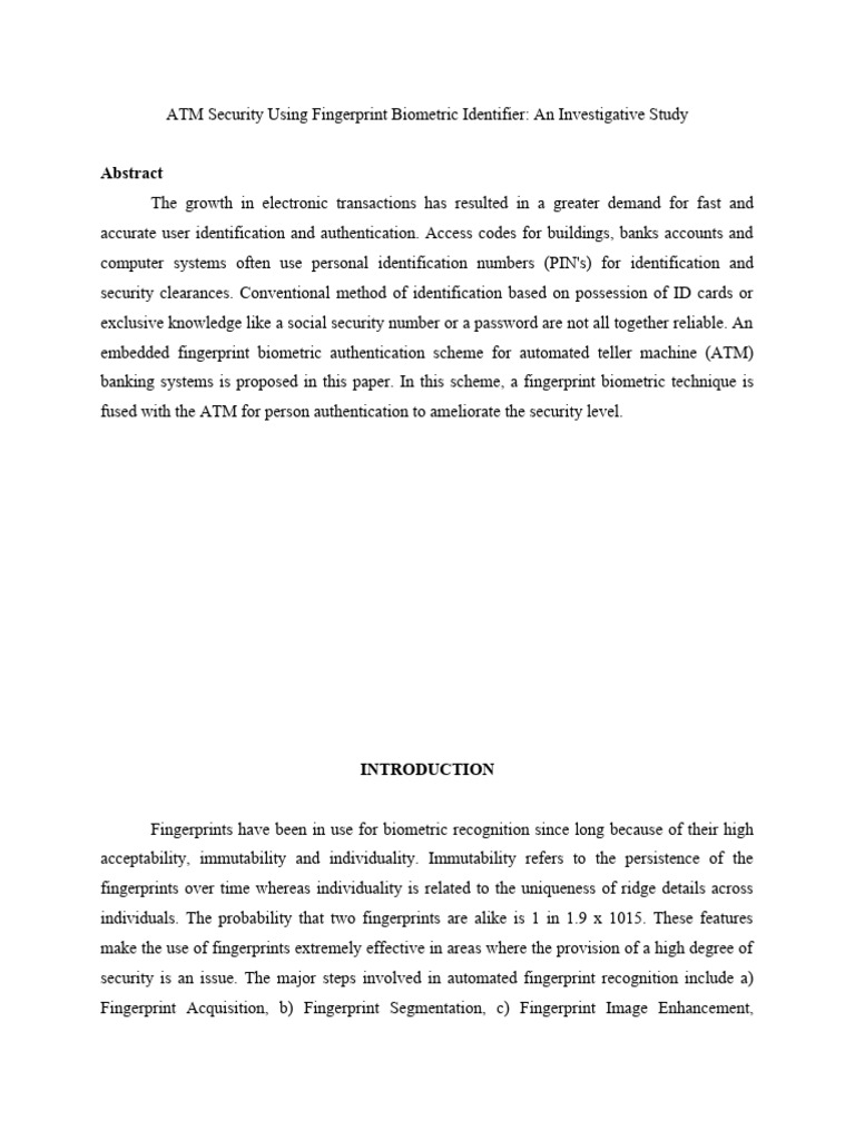 ATM Security Using Fingerprint Biometric Identifier | PDF | Automated ...