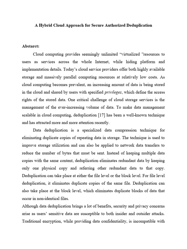 Secure Authorized Deduplication in Hybrid Cloud | PDF | Encryption | Cloud Computing