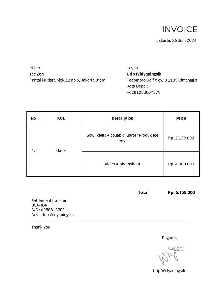 Invoice Kol Nada Ice Zen | PDF
