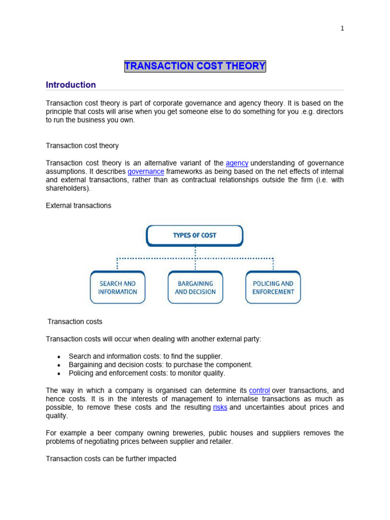 TRANSACTION COST THEORY | Download Free PDF | Transaction Cost | Governance