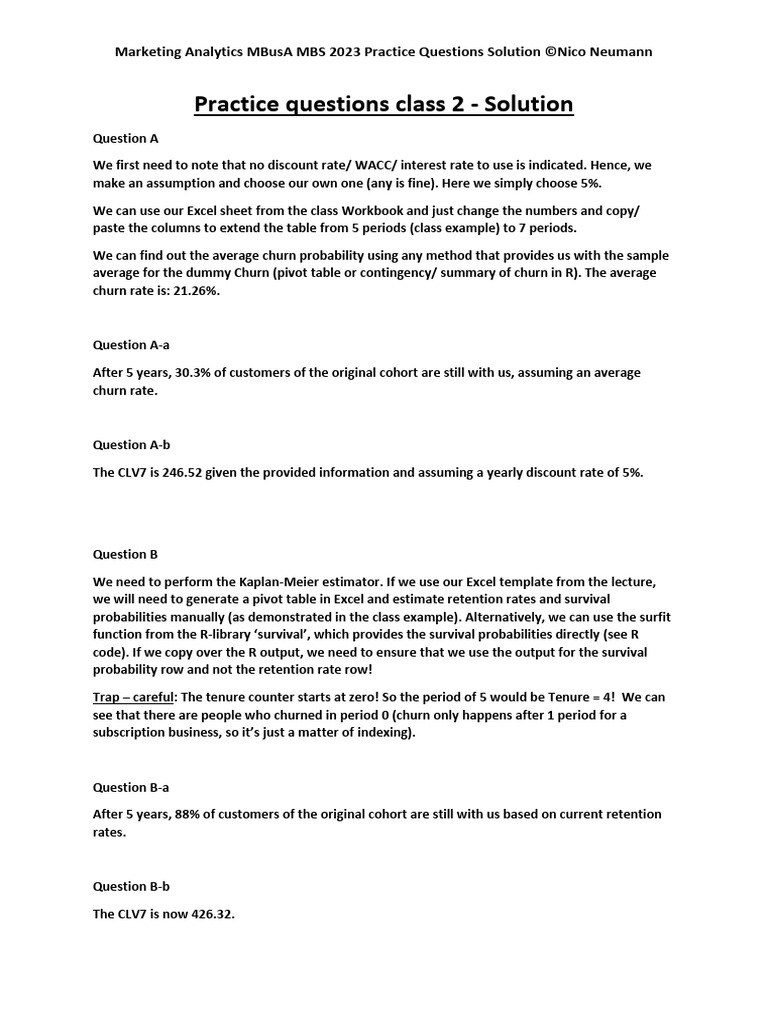Tutorial PracticeQuestions Class2 2023 Solution | PDF | Discounting