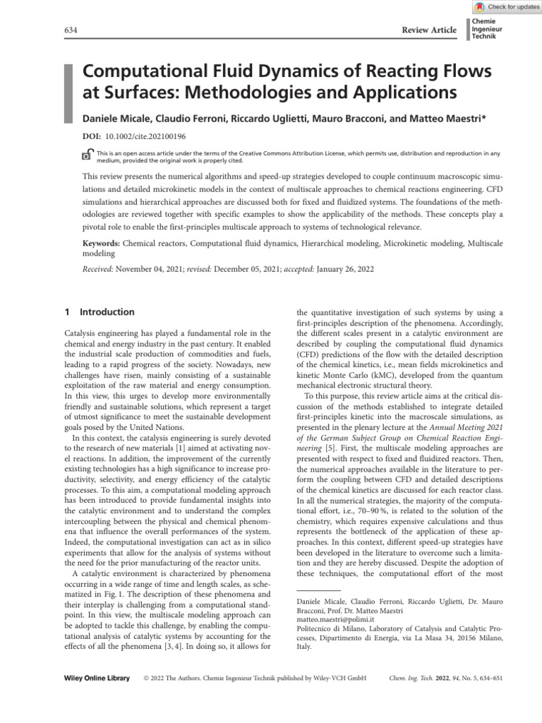 Chemie Ingenieur Technik - 2022 - Micale - Computational Fluid Dynamics of Reacting Flows at ...