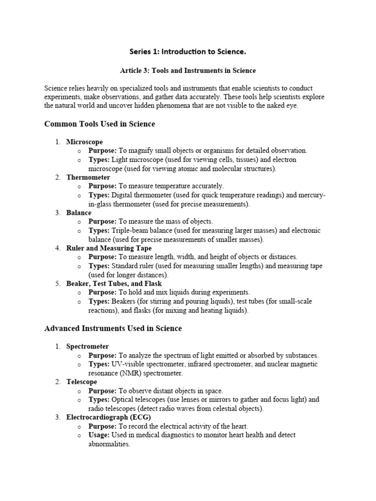 Introduction To Science - 3 Tools and Instruments in Science | PDF ...