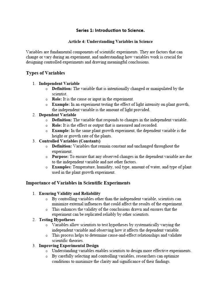Introduction to Science - 4 Understanding Variables in Science ... Introduction to Science - 4 Understanding Variables in Science ...