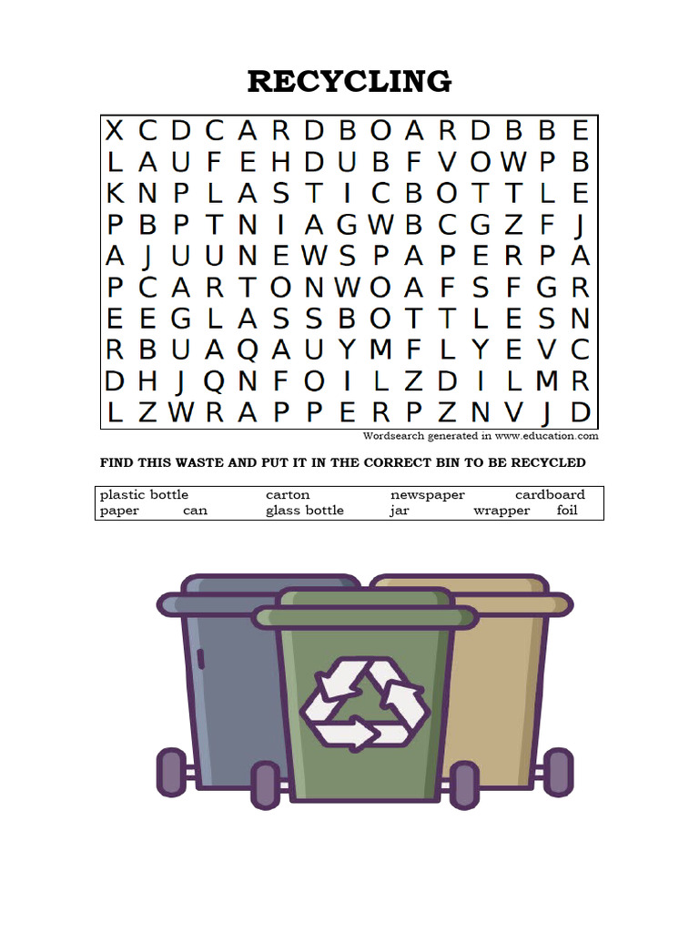 Recycling Wordsearch Puzzle | PDF | Wellness | Science & Mathematics