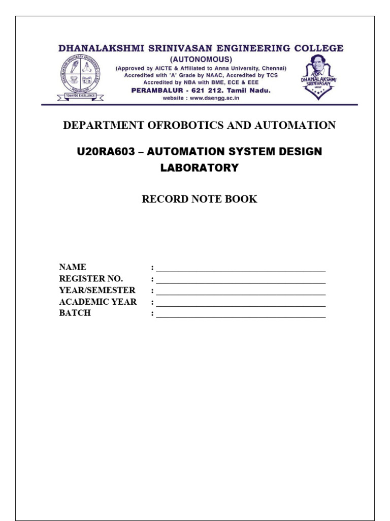 Robotic System Design Lab Manual (ASD) | PDF | Programmable Logic Controller | Valve