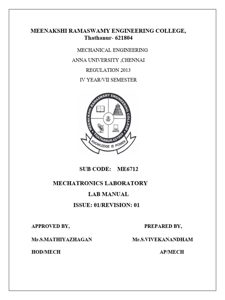 Me 6712 Mechatronics Lab Manual | PDF | Valve | Piston