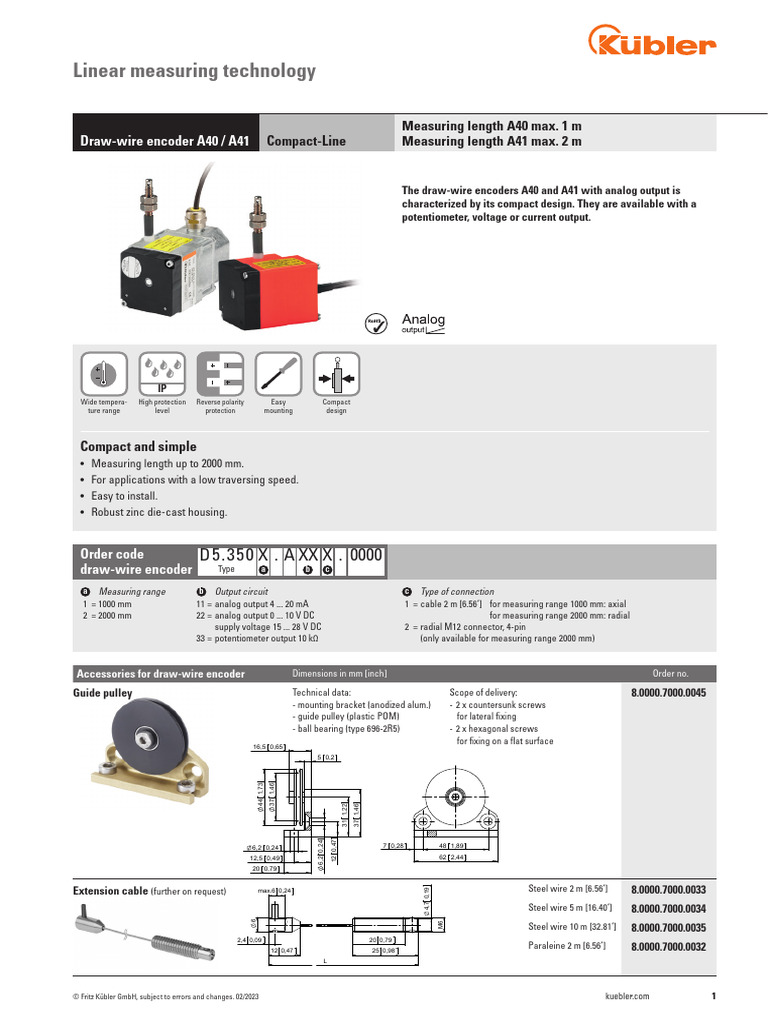 Compact Draw-Wire Encoders A40/A41 | PDF | Electrical Connector | Electrical Engineering