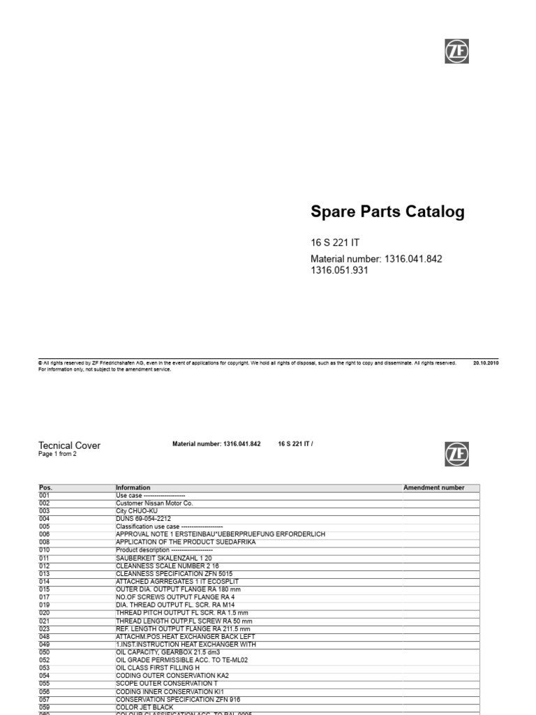 Spare Parts Catalog: 16 S 221 IT Material Number: 1316.041.842 1316.051 ...