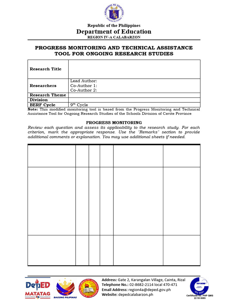 Progress Monitoring and Technical Assistance Tool For Ongoing Research ...