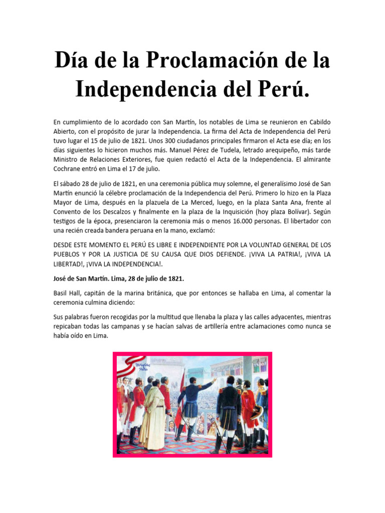 Día de La Proclamación de La Independencia Del Perú | PDF