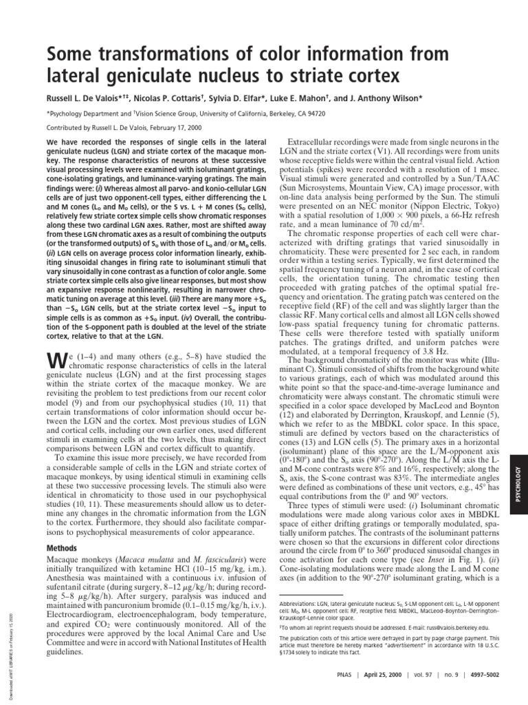 Some Transformations of Color Information From Lateral Geniculate ...