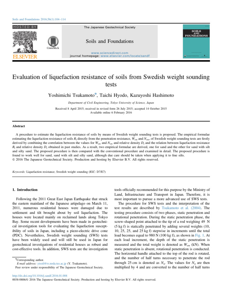 Evaluation of Liquefaction Resistance of Soils From Swed 2016 Soils and Foun | PDF | Silt | Soil ...
