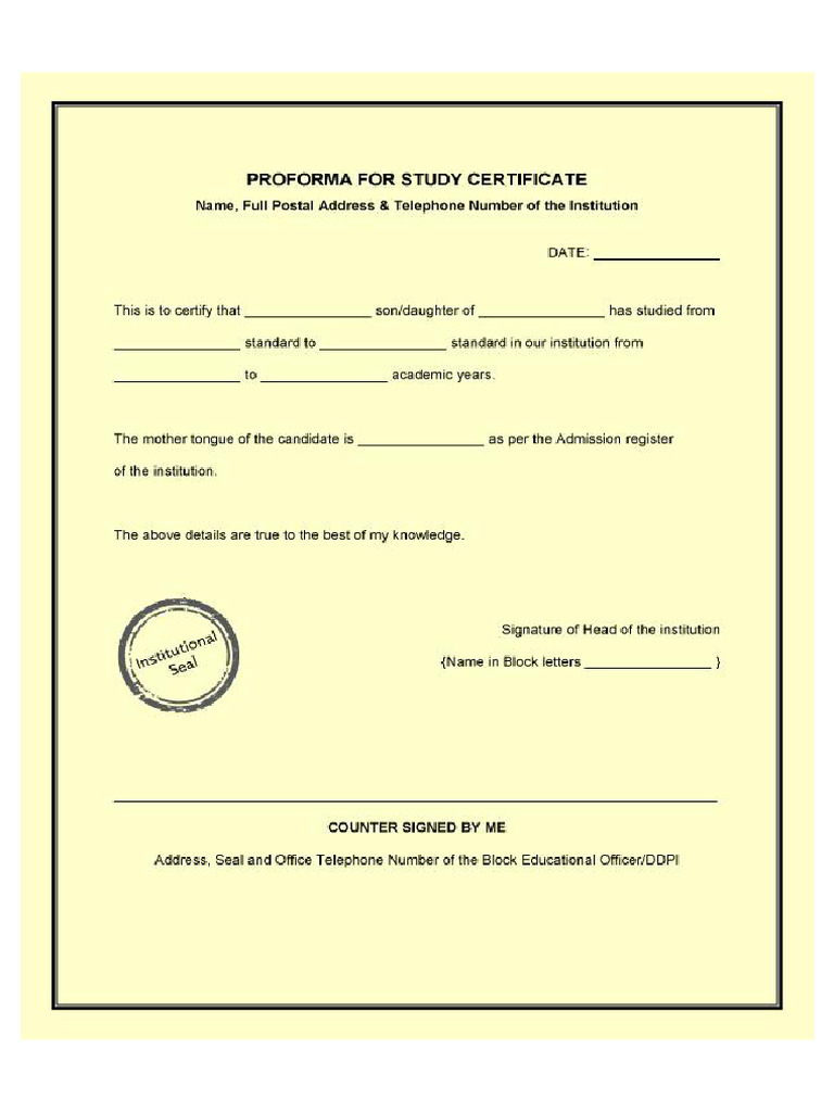 Study Certificate Format For School and College Students | PDF