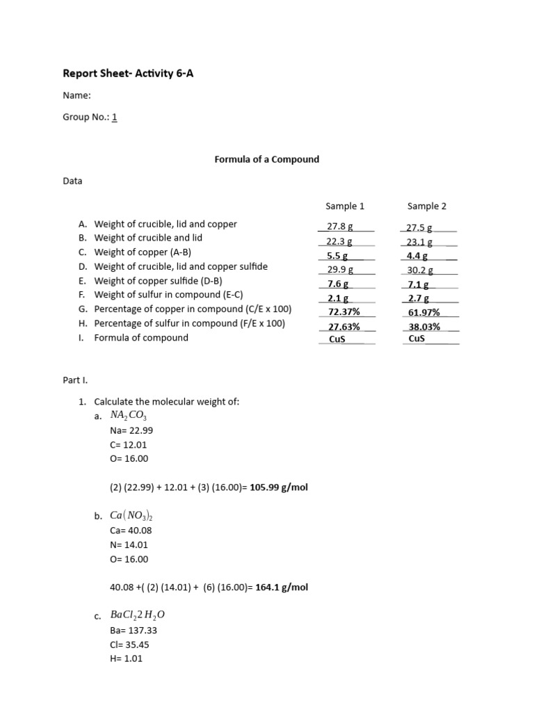 Report Sheet-6A | PDF | Chemical Compounds | Oxygen