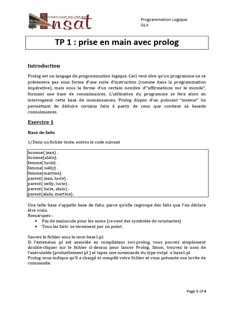 TP Prolog | PDF | Programmation informatique | Logique mathématique