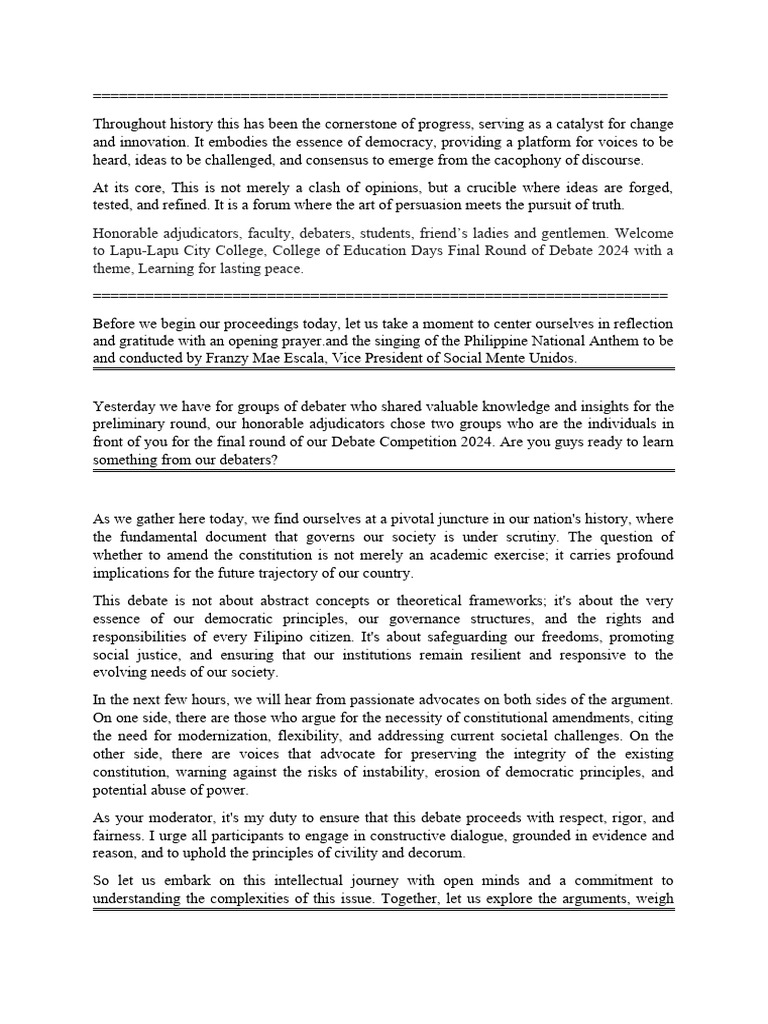 DEBATE 2023 SCRIPT | PDF | Democracy | Political Ideologies