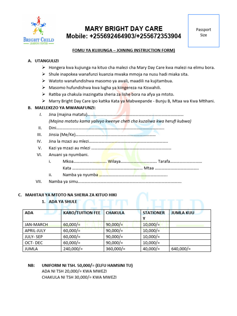 Mary Bright Day Care | PDF