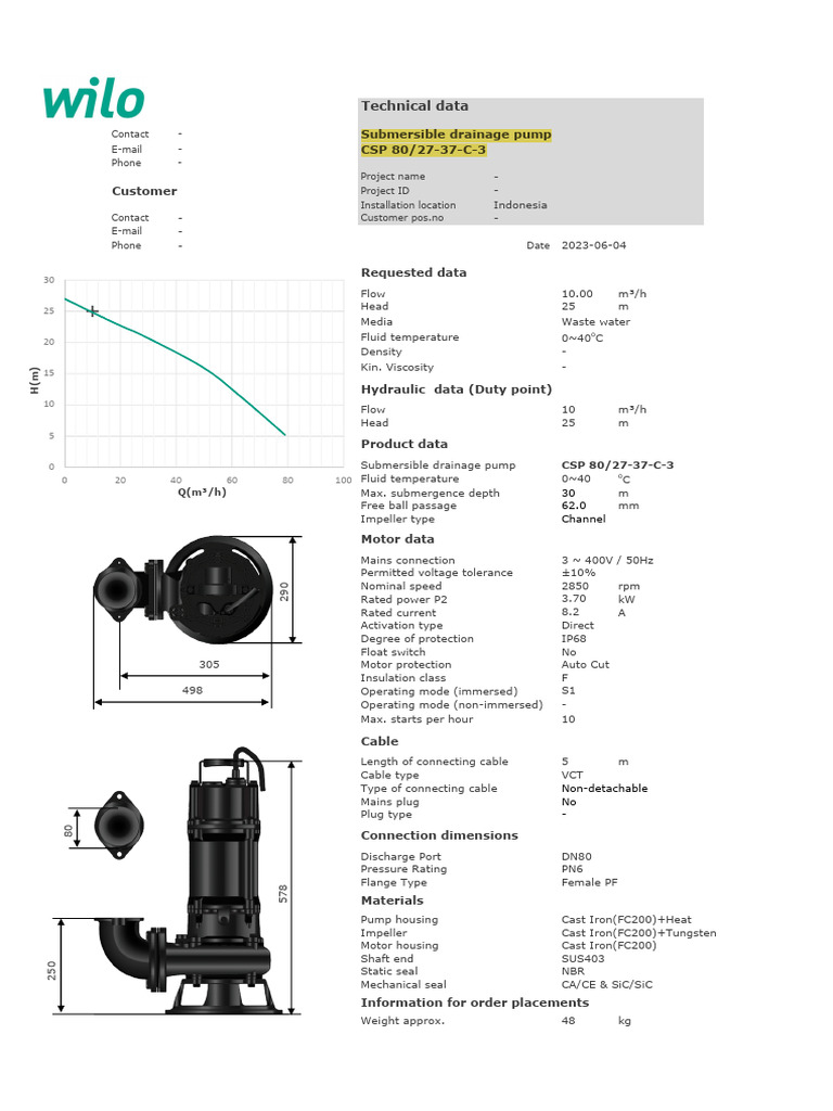 Sewage Pump (SWP-02A - B) (CSP 80 - 27-37-C-3) | PDF | Pump | Chemical ...