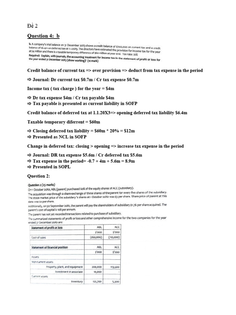 Đề 2 fa2 | PDF | Tax Expense | Deferred Tax