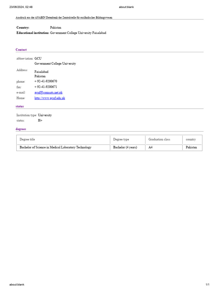 Anabin University Recongnition (Englisch) | PDF