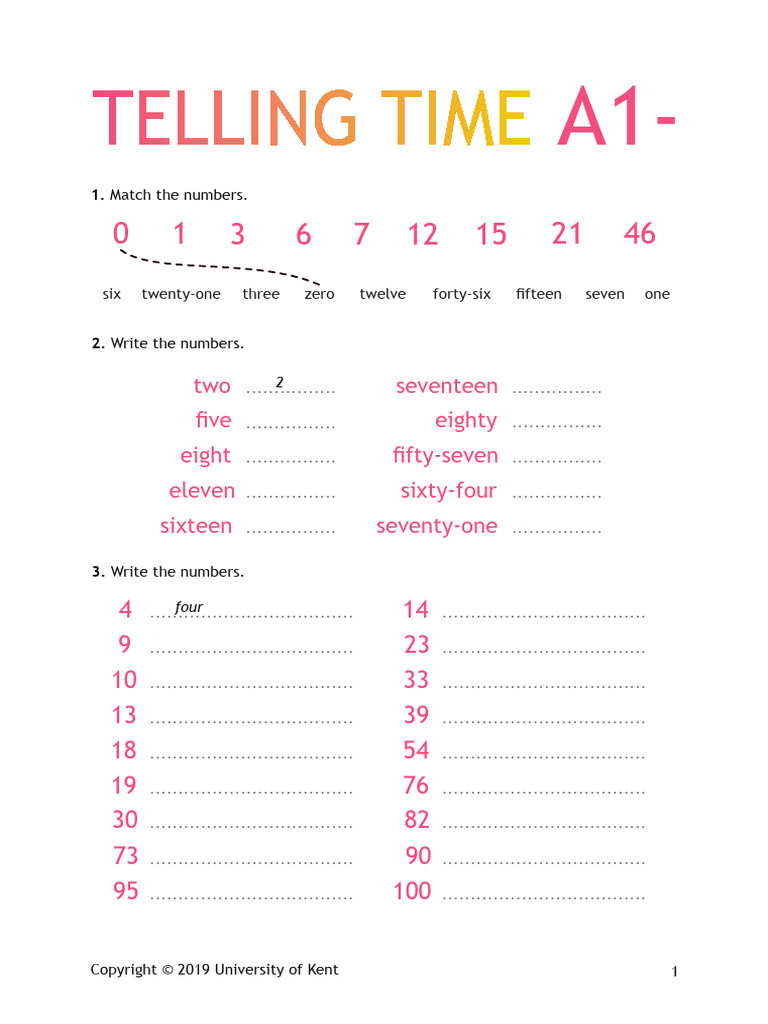 1 A1 Telling Time Students Worksheet | PDF