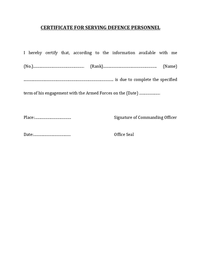 Certificate For Serving Defence Personnel | PDF | Finance & Money ...