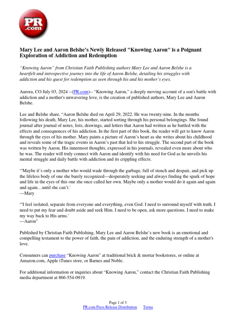 Mary Lee and Aaron Belshe's Newly Released "Knowing Aaron" Is A ...