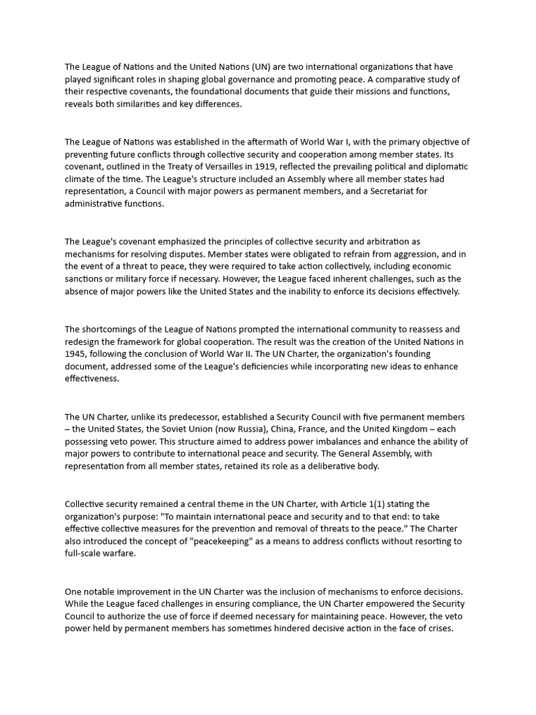 League of Nations vs. United Nations | PDF | United Nations ...