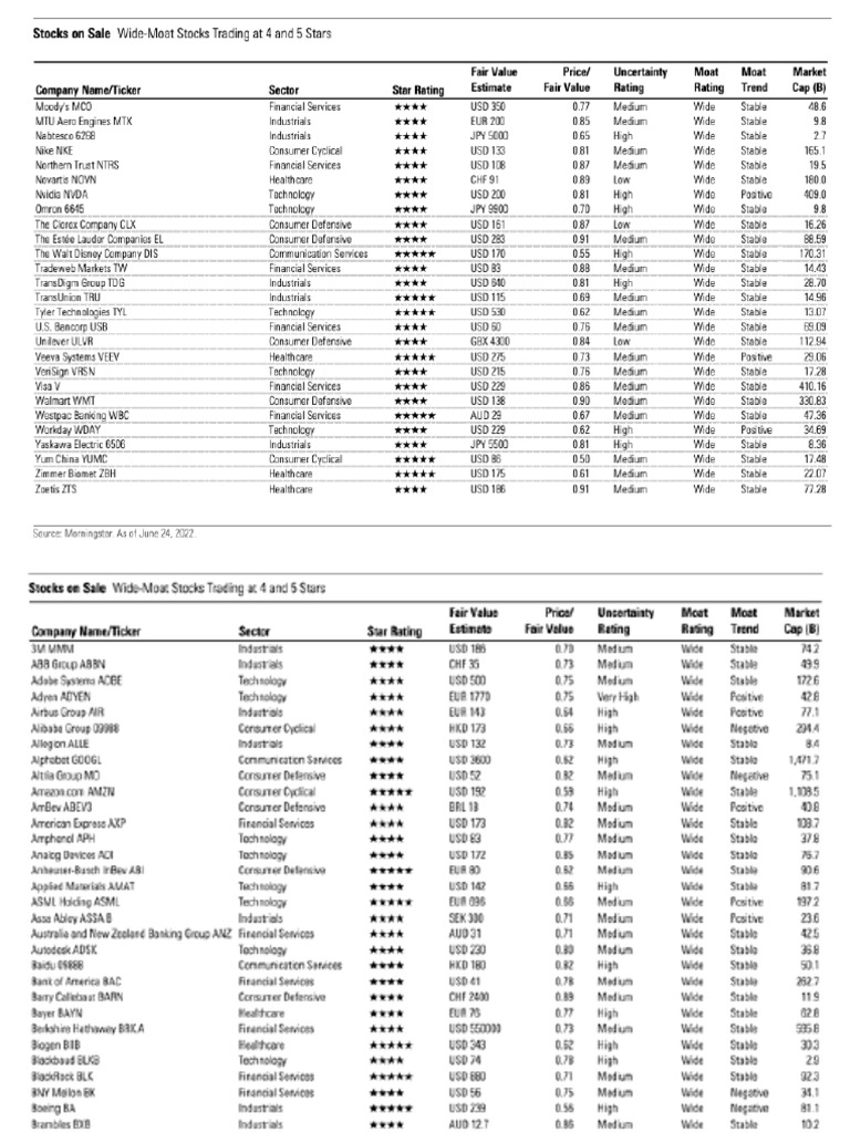 Wide Moat Stocks | PDF