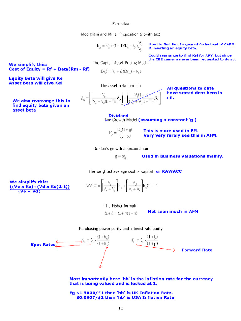 ACCA AFM Formulae Sheet + Sunil's Notes | PDF