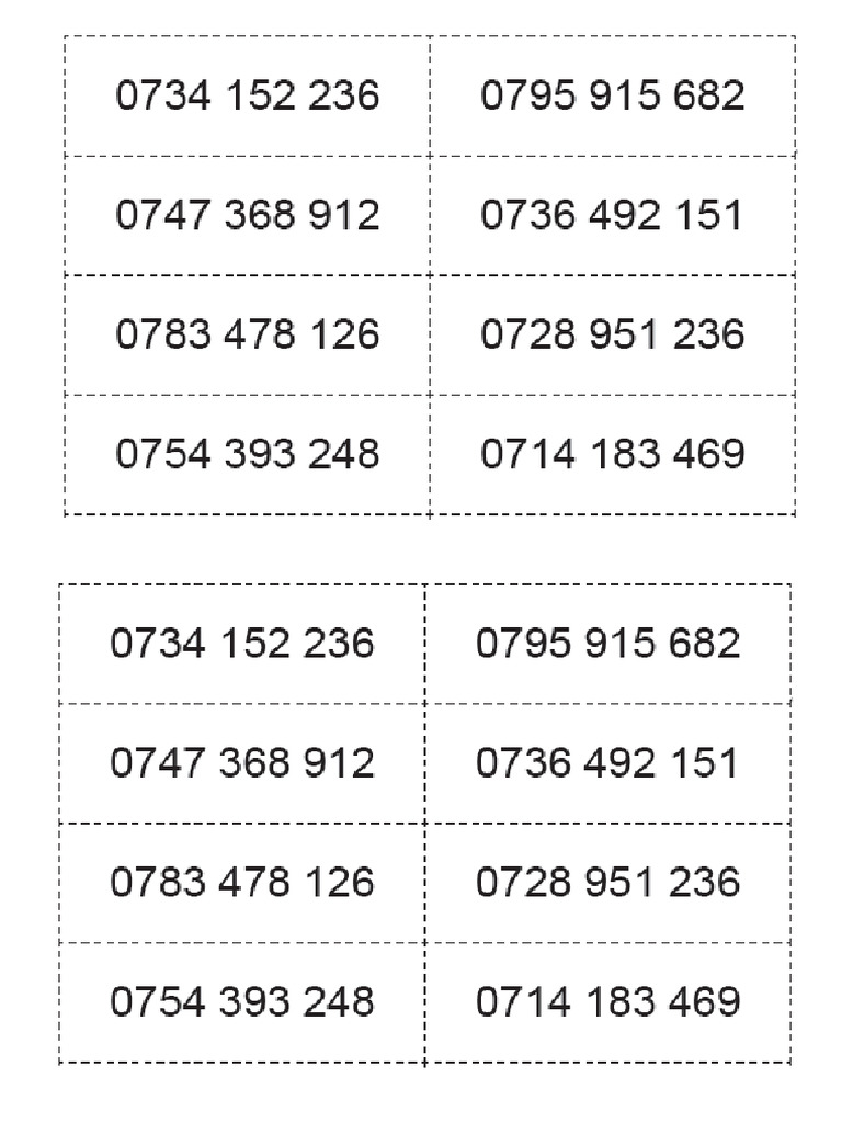 Phone Numbers Strips For A Mingle | PDF