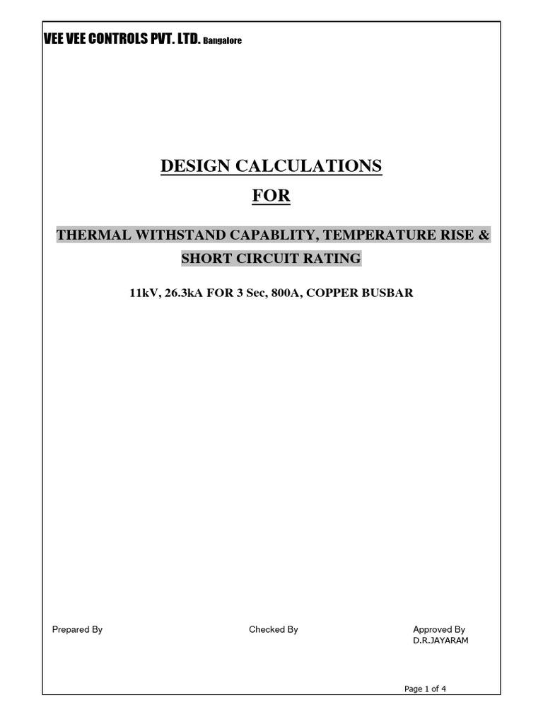 Design Calculations FOR: Vee Vee Controls Pvt. LTD | PDF | Electrical ...
