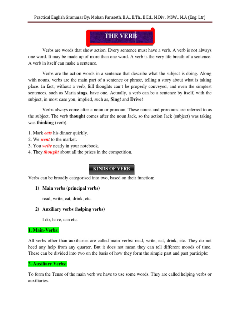 VERBS | PDF | Verb | Subject (Grammar)