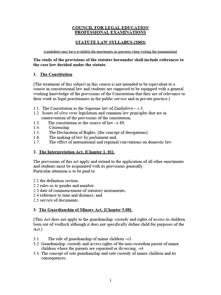 Zimbabwe Statute Law Syllabus Overview | PDF | Liquidation | Legal Guardian