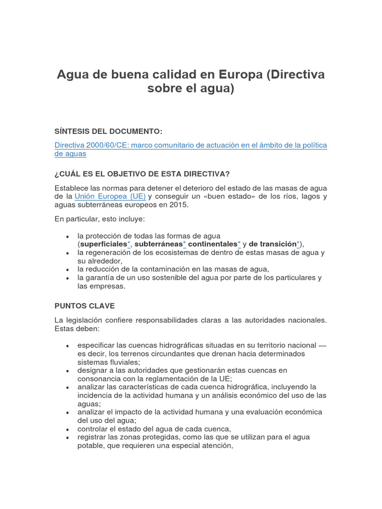 RESUMEN DMA CE Eur Lex | PDF | Agua | Unión Europea
