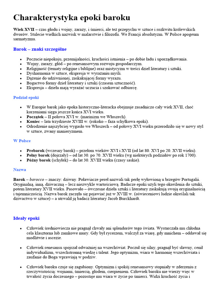 Wprowadzenie Do Epoki Baroku IIIA | PDF